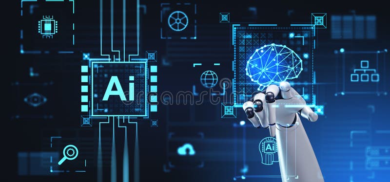 Robot Hand Using AI Brain Interface Stock Illustration - Illustration ...