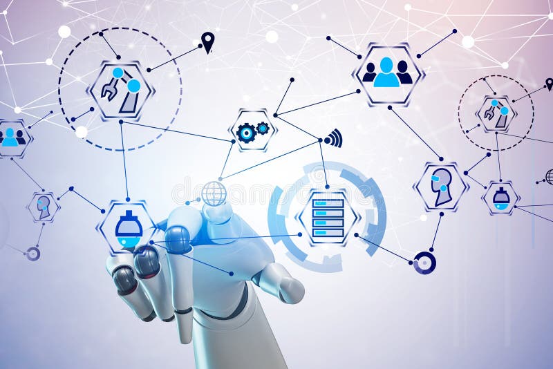 Robot Hand Using Virtual Digital Interface Stock Illustration ...