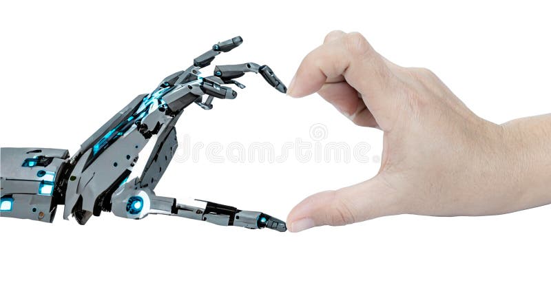 The Robot Hand and Woman are Touching Together in a Heart Shape Stock ...