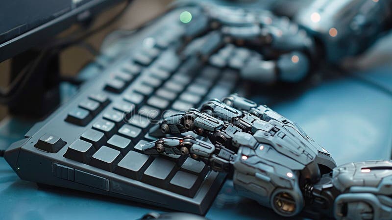 Robot Hand is Working on a Computer Keyboard. AI Generated. Stock Illustration - Illustration of ...