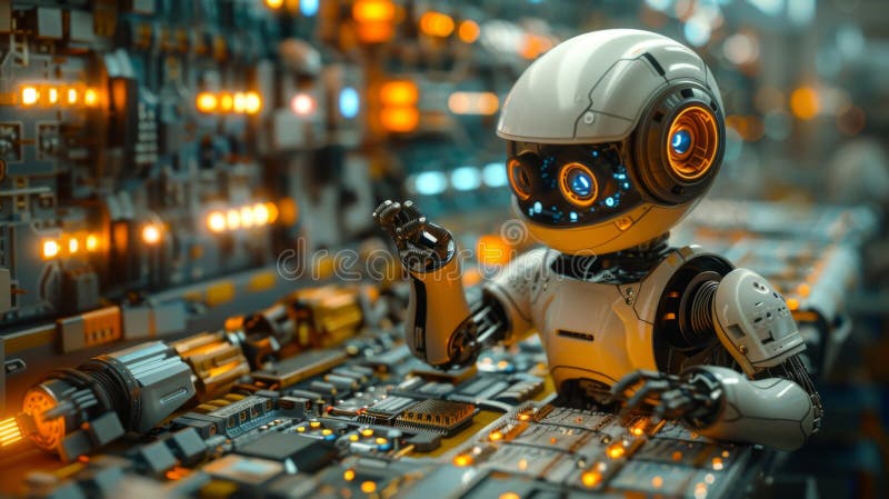 Robot Handling Complex Electronic Parts in a Modern Workshop, with ...