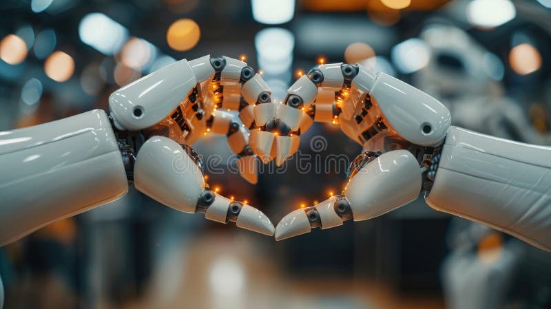 Robot Hands Create a Heart Shape Symbolizing Love and Technology in a ...