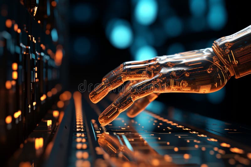 Robot Hands Engaging A Coding Monitor Showcasing Advanced