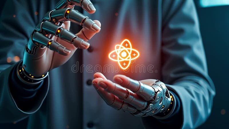 Robot Hands Holding Atom Symbol Stock Footage - Video of hands, symbol ...