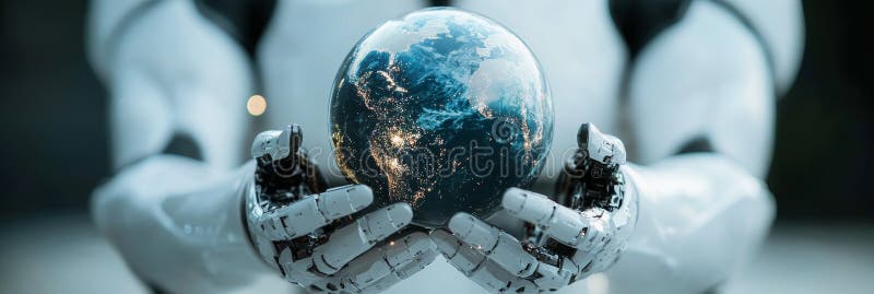 Robot Hands Holding Planet Earth, Concept of Artificial Intelligence ...