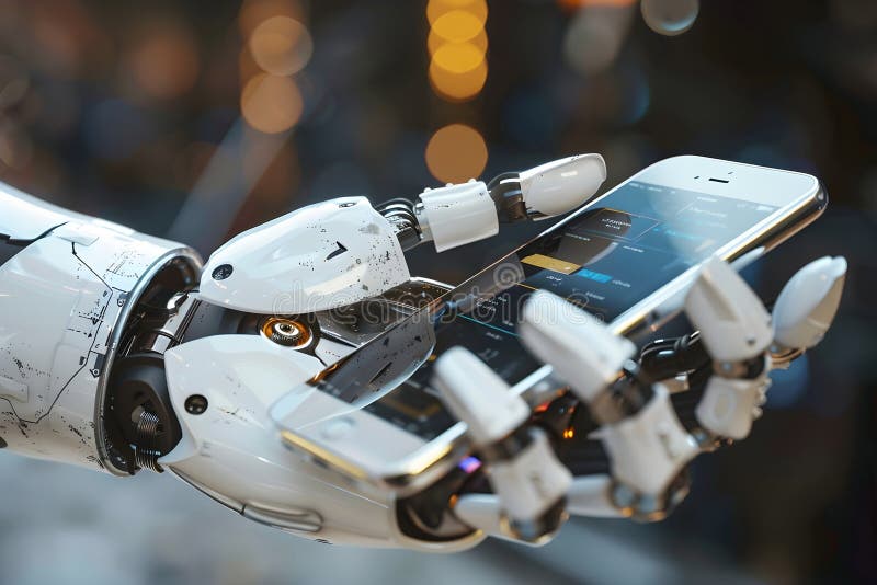 Robot Hands Holding and Using a Mobile Phone Stock Illustration ...