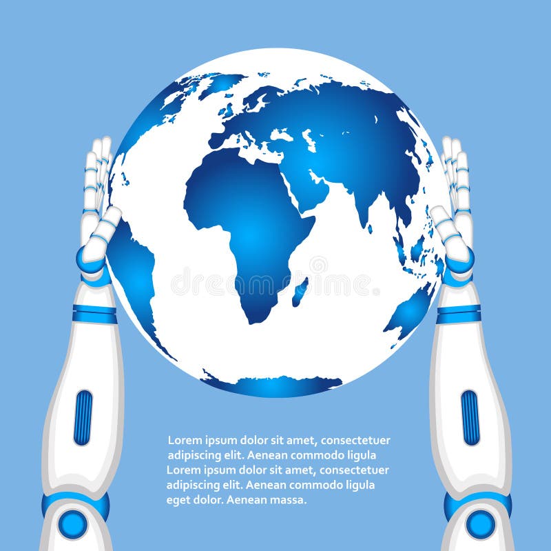 Robot Hands Holding World Globe Stock Vector - Illustration of ...