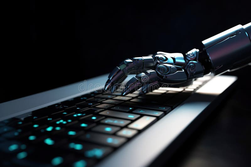 Robot Hands Point To Laptop Button Advisor Chatbot Robotic Artificial ...