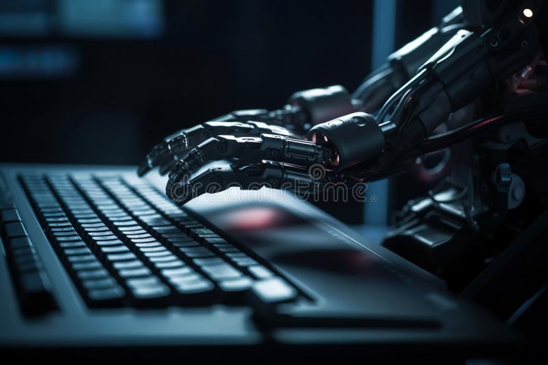 Robot Hands Point To Laptop Button Advisor Chatbot Robotic Artificial ...