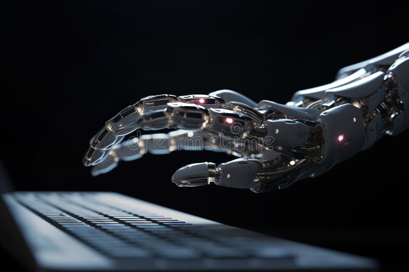 Robot Hands Point To Laptop Button Advisor Chatbot Robotic Artificial ...