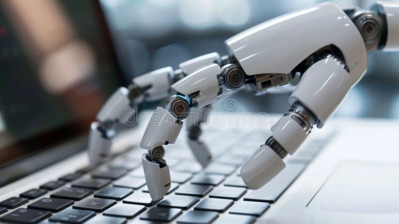 Robot Hands Point To Laptop Button Advisor Chatbot Robotic Artificial ...