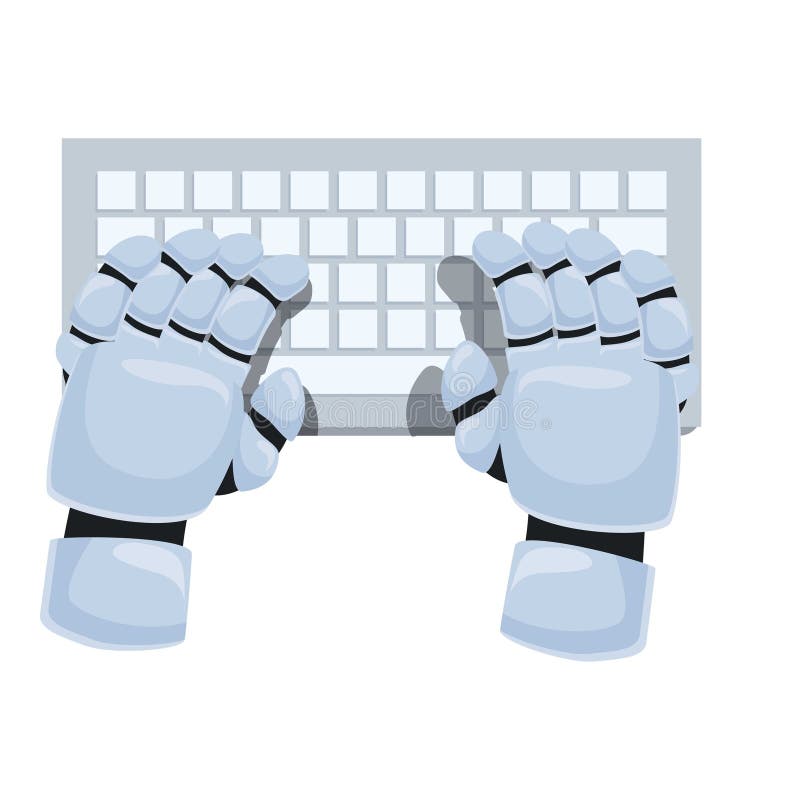 Robot Hands Typing on Keyboard, Artificial Intelligence Working on ...