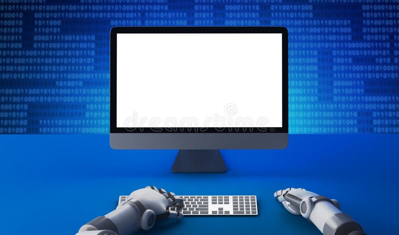 Robot Hands Using Keyboard in Front of a Computer Monitor with B Stock ...