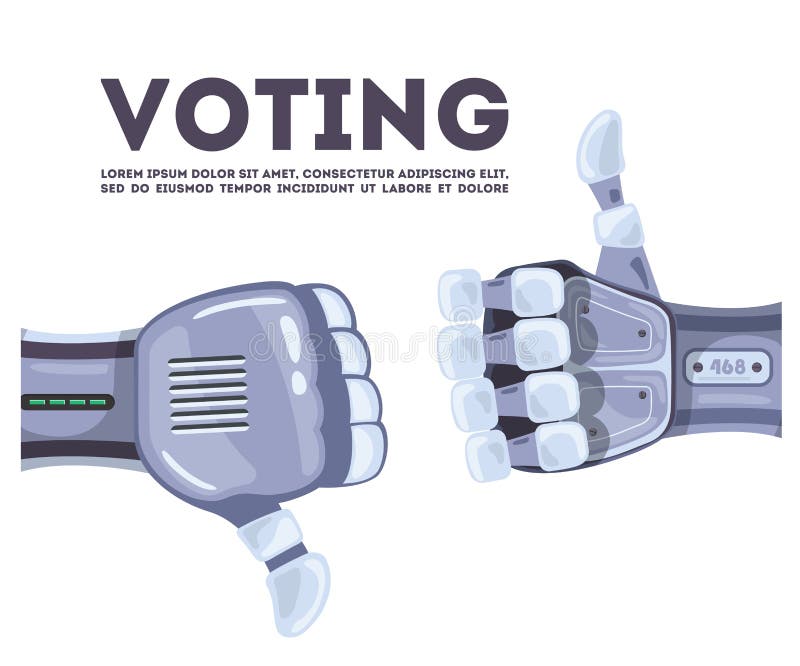 Robot Hands Voting on a Conceptual Idea Technology. Artificial ...