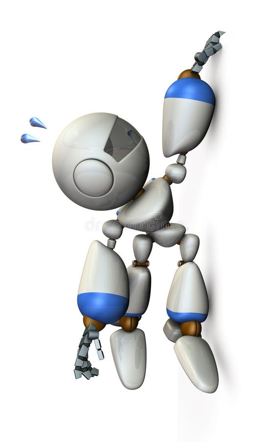 Robot is Hanging with His Fingers Hanging on the Wall. Stock ...