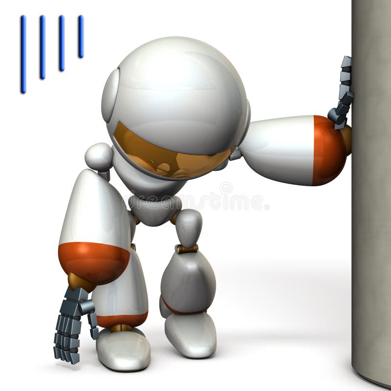 A Robot that is Hanging on a Pillar. he is Exhausted Stock Illustration ...
