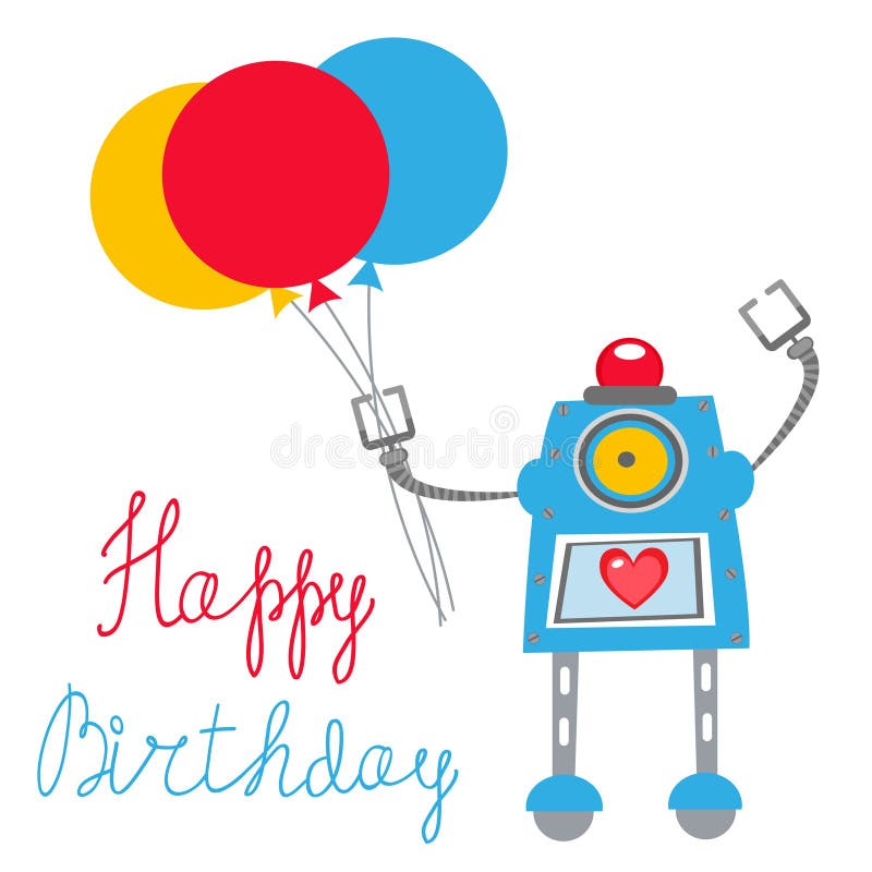 Robot Happy birthday card stock vector. Illustration of futuristic ...
