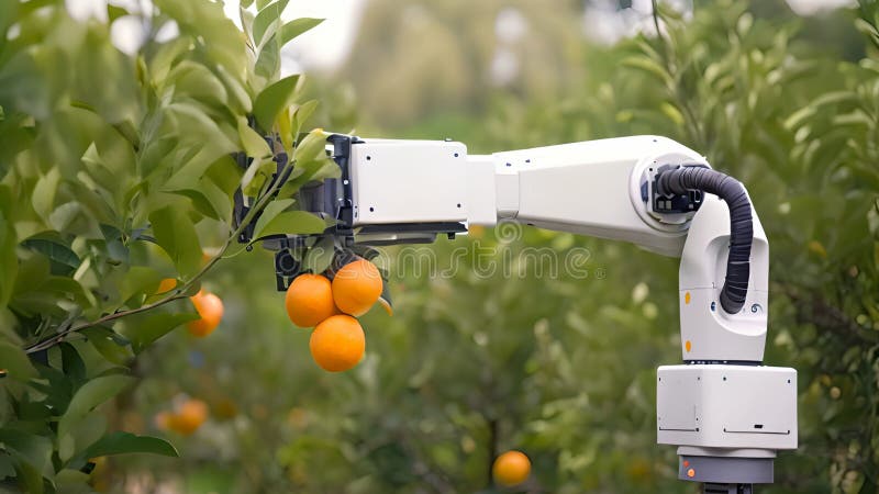 A Robot Harvesting Oranges from a Tree Stock Footage - Video of ...