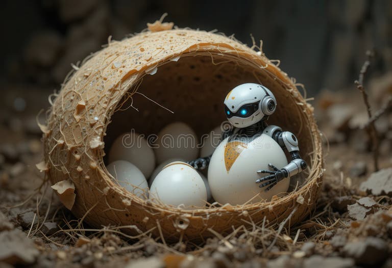 Robot Hatching from an Egg in a Unique Natural Setting Stock ...