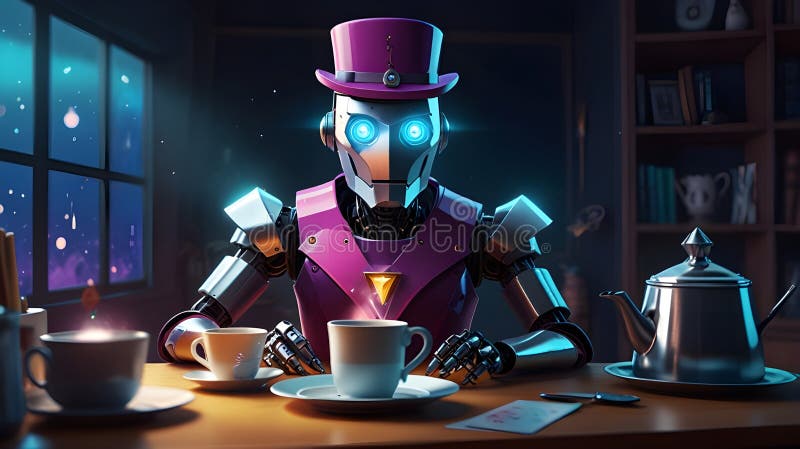 Robot Having Tea stock illustration. Illustration of whimsical - 382116980