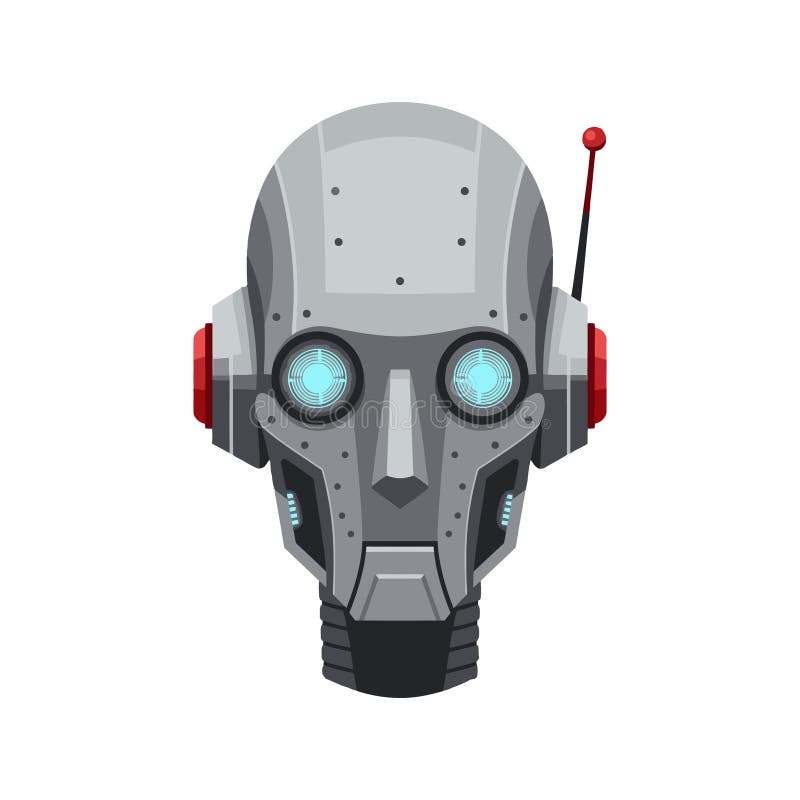Robot Head with Antenna and Blue Eyes Futuristic Technology ...