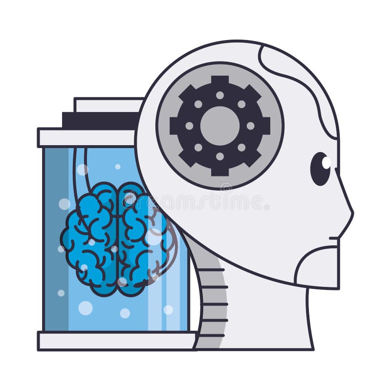 Robot With Brain Exposed Black And White Stock Vector - Illustration of ...