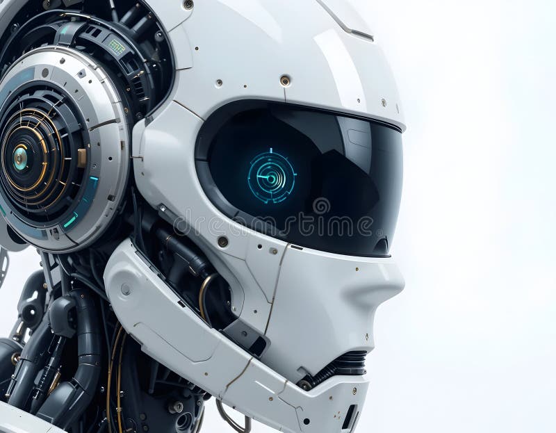 Robot Head Close-up with Futuristic Design and Tech Details Stock Photo - Image of future ...