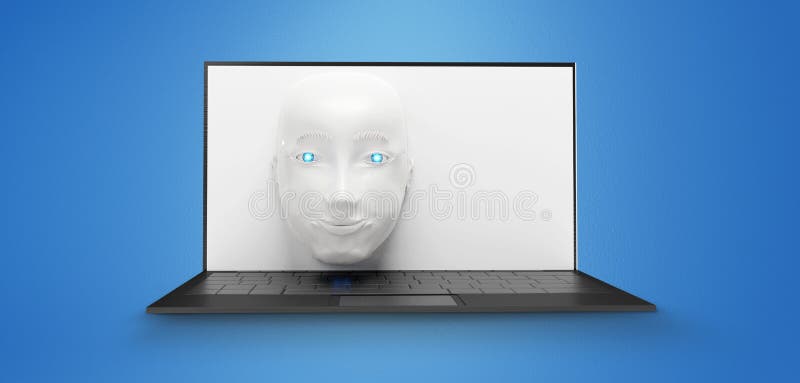 Robot Head on Computer Screen 3d-illustration Stock Illustration ...