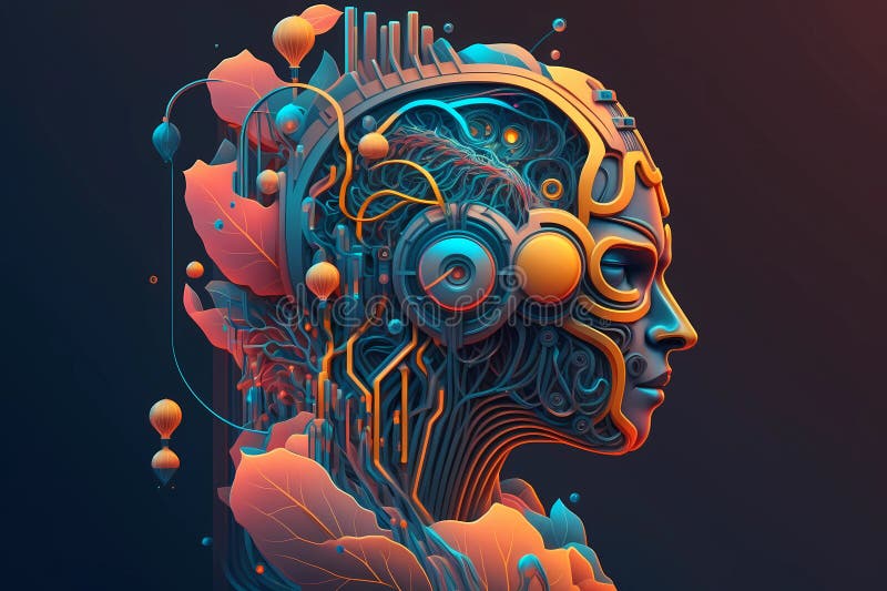 A Robot Head with Detailed Microchips. the Concept of Technology and ...