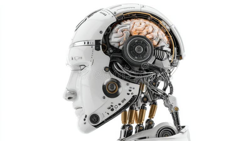 Robot Head with Digital Brain Engine Showcasing Advanced Artificial ...