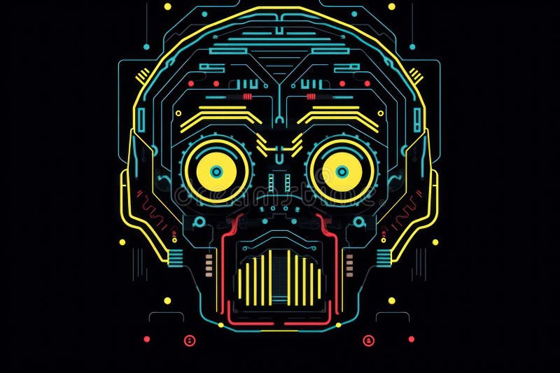 Robot Head Logo Sticker Print Black Background Generative Ai Stock ...