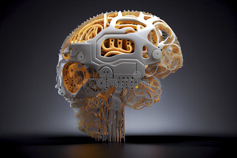 A Robot Head Model with a Human Brain on it ,3D Rendering Stock ...