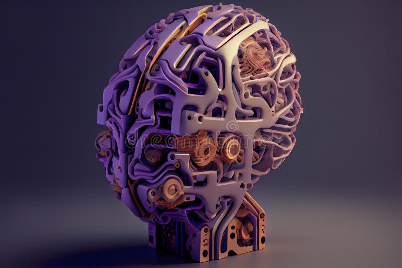 A Robot Head Model with a Human Brain on it ,3D Rendering Stock ...
