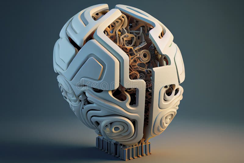 A Robot Head Model with a Human Brain on it ,3D Rendering Stock ...