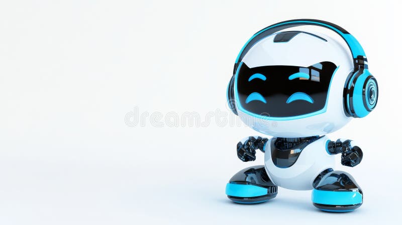 Robot with Headphones and Microphone, Smiling and Ready To Help Online ...