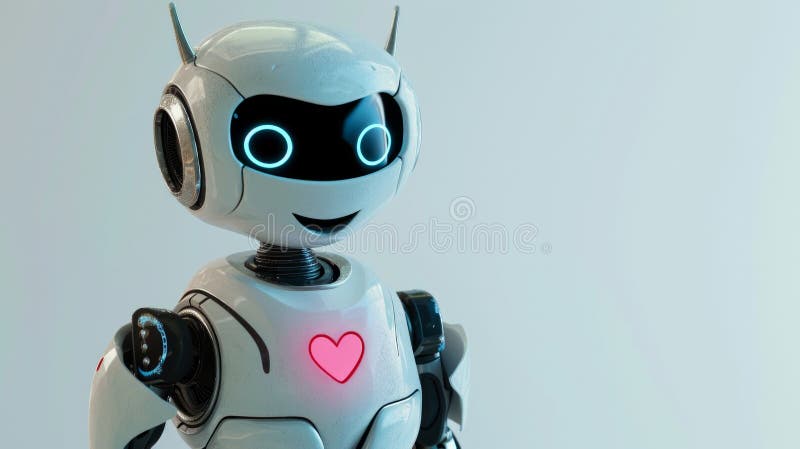 Robot with Heart Emblem on Its Chest, Symbol of Love and Technology ...