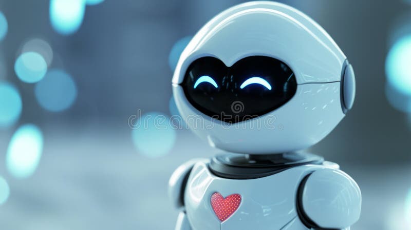 Robot with Heart Emblem on Its Chest, Symbol of Love and Technology ...