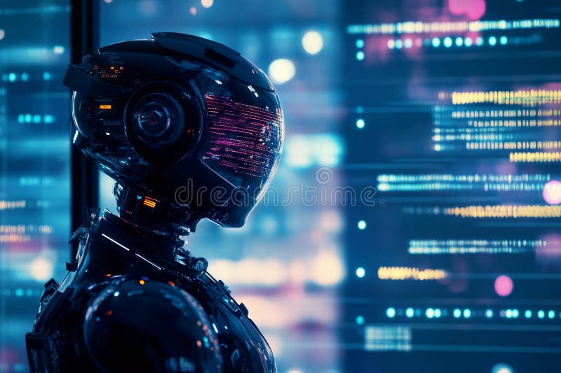 A Robot with a Helmet, Interacting with a World Map on a Screen ...