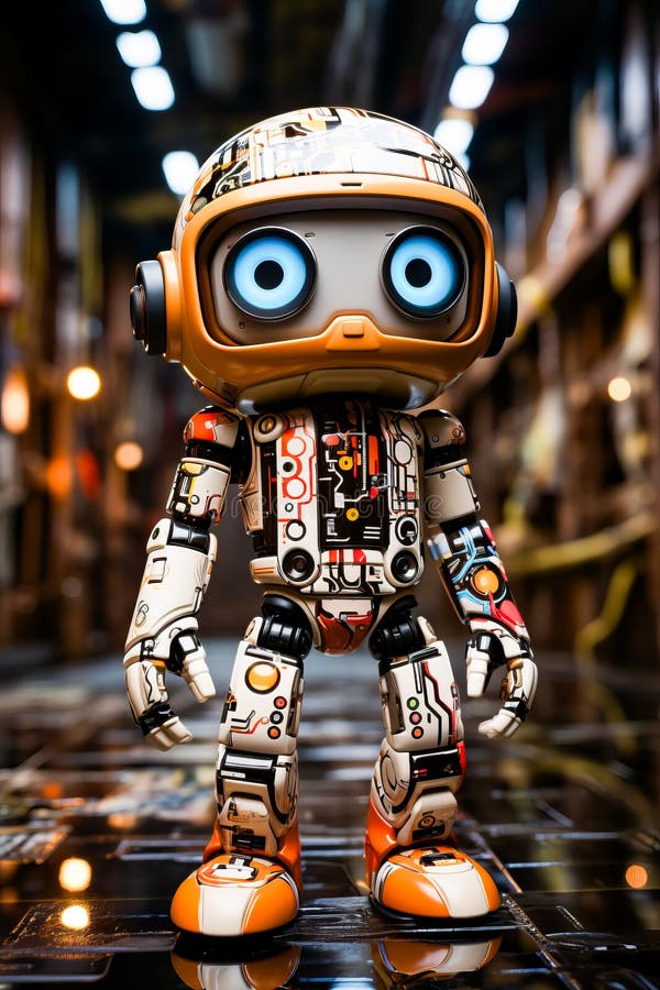 Robot with Helmet on Standing in Room with Lights. Generative AI Stock ...