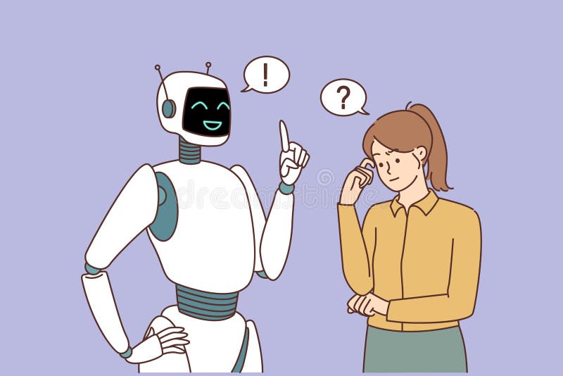 Robot Help with Solution To Confused Woman Stock Vector - Illustration ...