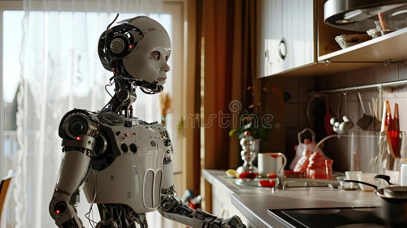 Robot Helper Helps in the Kitchen Stock Illustration - Illustration of ...