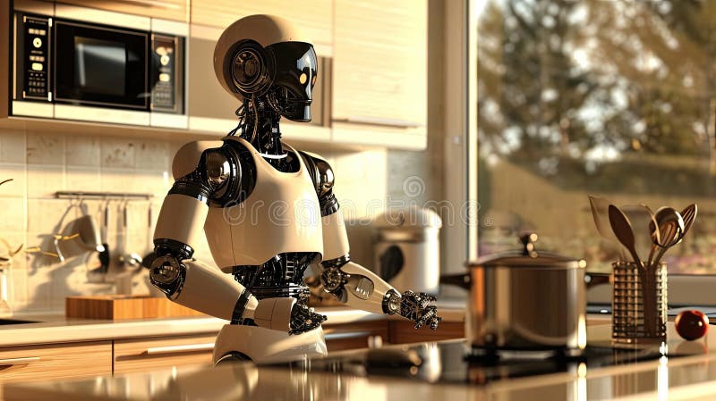 Robot Helper Helps in the Kitchen Stock Illustration - Illustration of ...