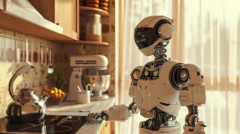 Robot Helper Helps in the Kitchen Stock Photo - Image of future, home ...