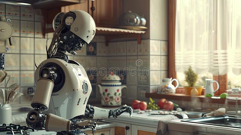Robot Helper Helps in the Kitchen Stock Image - Image of symbol, help ...