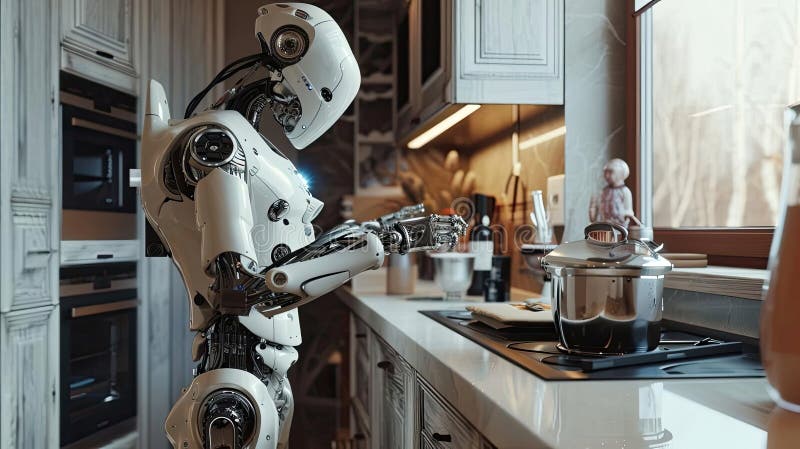 Robot Helper Helps in the Kitchen Stock Image - Image of concept ...