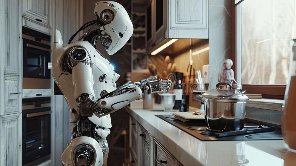 Robot Helper Helps in the Kitchen Stock Image - Image of concept ...