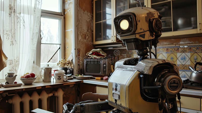 Robot Helper Helps in the Kitchen Stock Image - Image of business ...