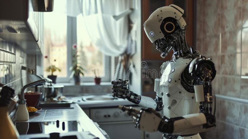 Robot Helper Helps in the Kitchen Stock Photo - Image of business ...