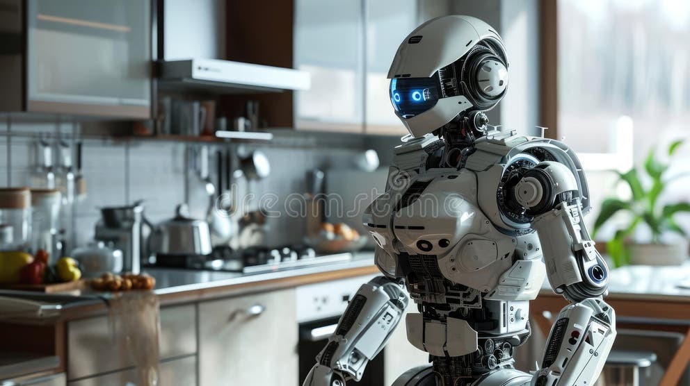 Robot Helper Helps in the Kitchen Stock Photo - Image of assistant ...