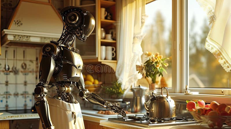 Robot Helper Helps in the Kitchen Stock Photo - Image of symbol ...